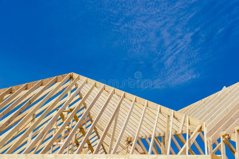 Creating a New Home. an Overview of the Wooden Roof Structure. Stock ...