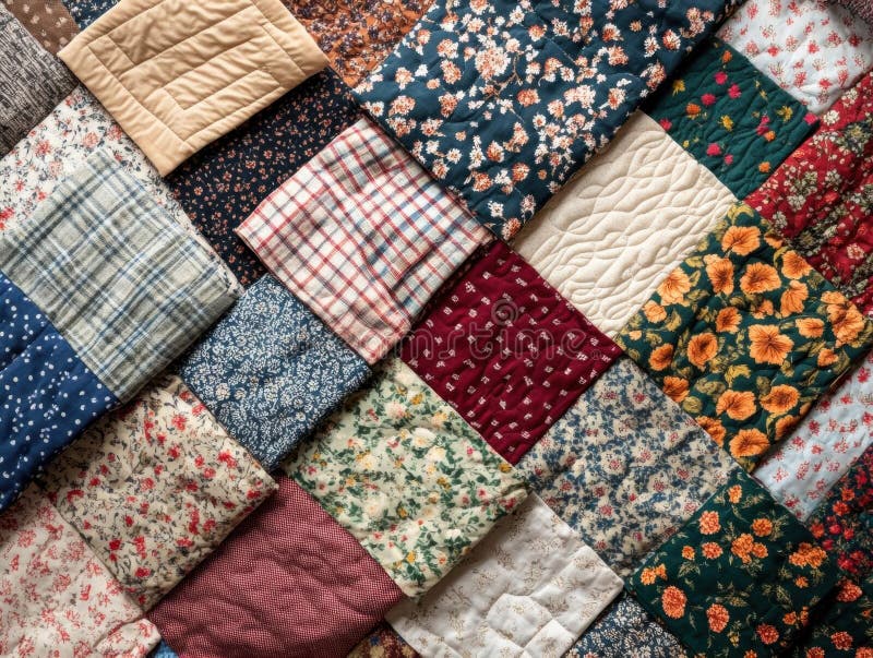 Creating a Patchwork Quilt, Sewing Fabric Squares, Combining Patterns ...