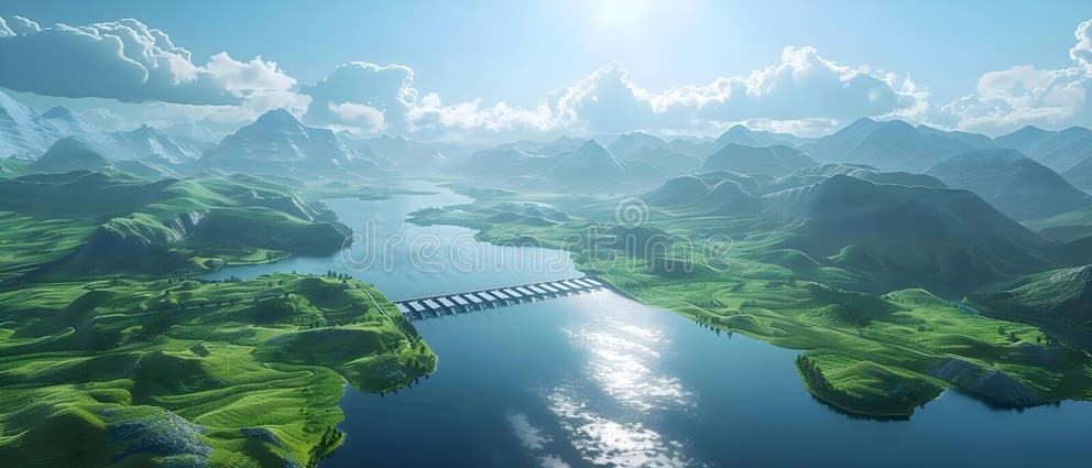 Creating a Peaceful D Visualization of a River Valley with Eco-friendly Energy Infrastructure ...