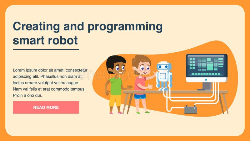 Creating and Programming Smart Robot. Flat Page Stock Vector - Illustration of multiracial ...