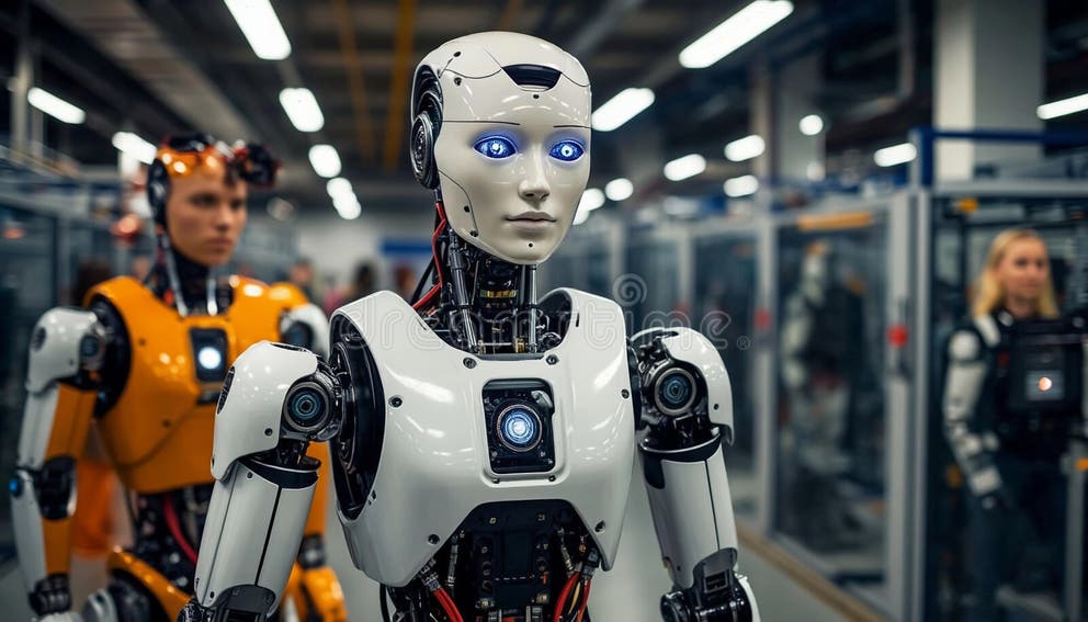 Creating Robots To Replace Humans, Generated by AI. Stock Illustration ...