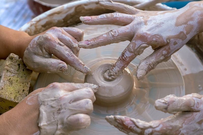 Creating a Sculpture of Clay Close-up. Hands Making Products from Clay ...
