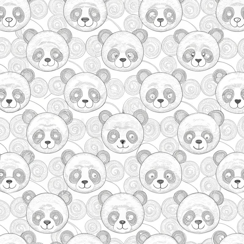Seamless Pattern of Panda Head, Line Art, Suitable for Children ...