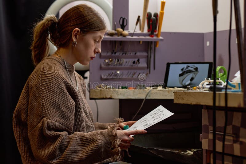 Creating Technical Designs in Modern Workshop Setting Stock Image ...