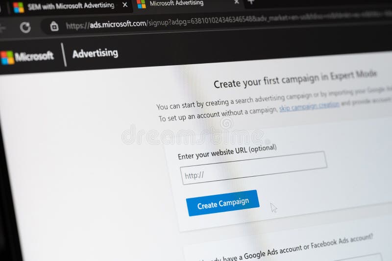 Creating Web Site Campaign in Microsoft Ads Editorial Image - Image of ...