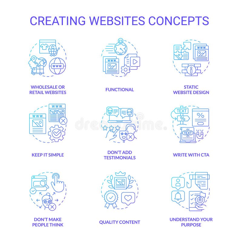 Creating Websites Blue Gradient Concept Icons Set Stock Vector ...