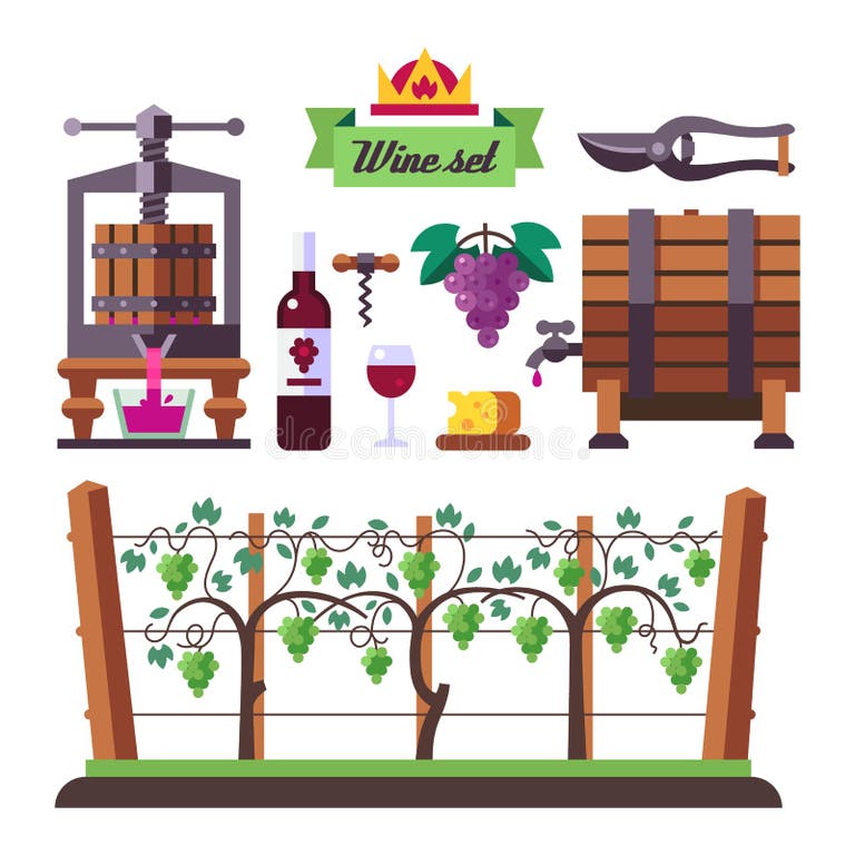 Creating a Wine, Winemaker Tool Set and Vineyard Stock Vector ...
