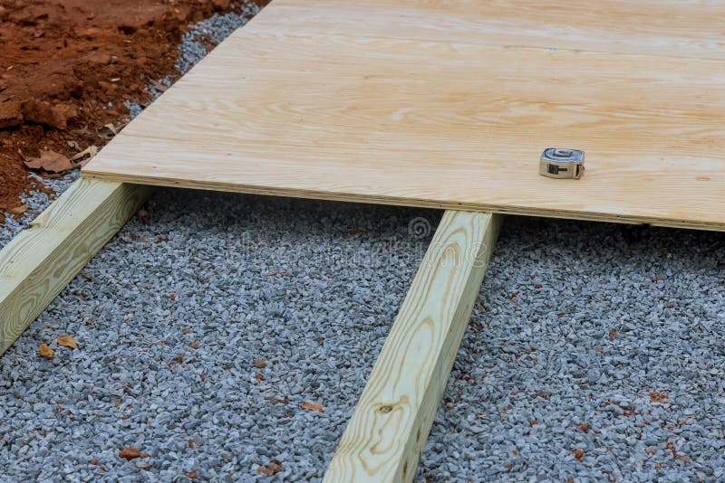 Creating Wooden Platform for Installation of a Storage Shed Stock Photo ...