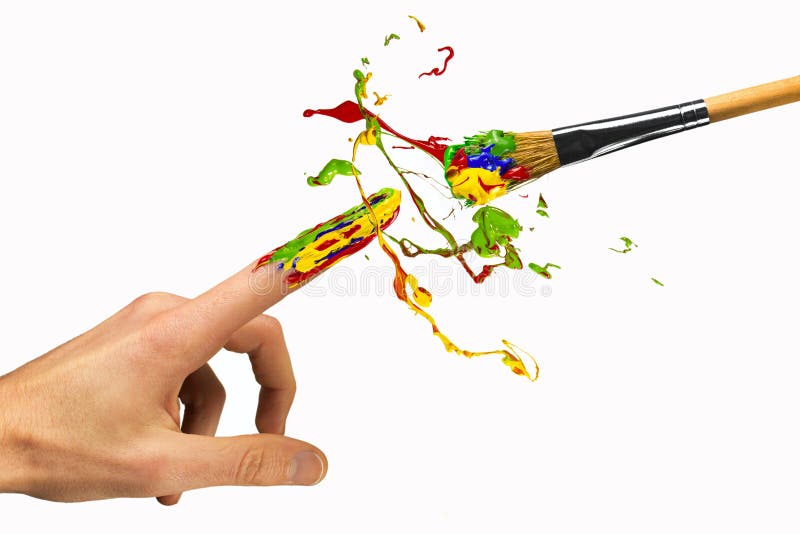 Creation between Hand and Paintbrush Stock Image - Image of education ...