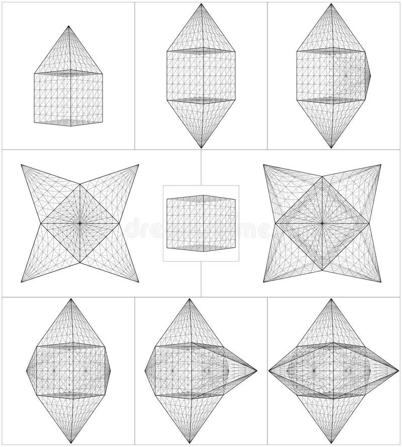 Creation of Cube and Pyramid on Its Six Sides Vector Stock Illustration ...