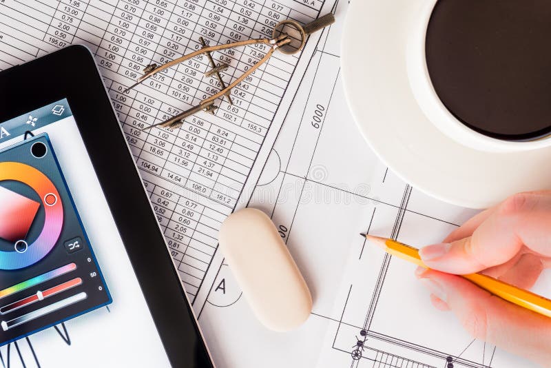 Creation of the Design Project, the Work of the Tablet Stock Image ...