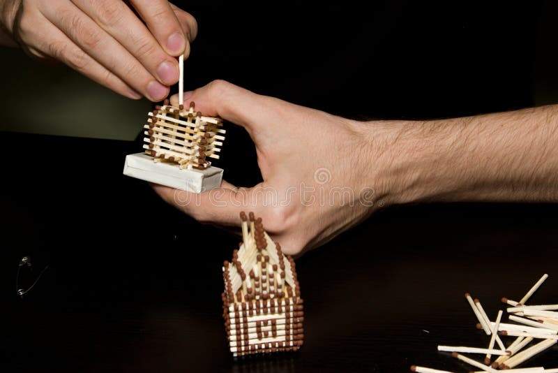 Big and Small House Made of Matches. Stock Image - Image of large ...