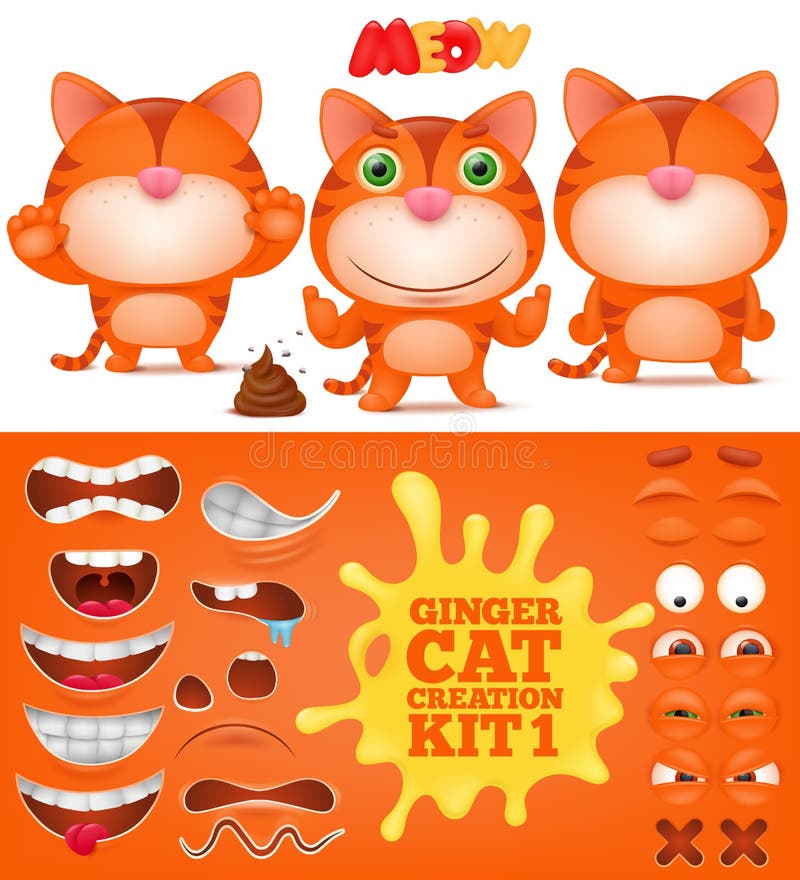 Creation Kit of Ginger Emoticon Funny Cat Stock Illustration ...