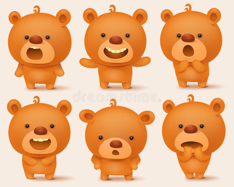 Creation Set of Teddy Bear Characters with Different Emotions Stock ...