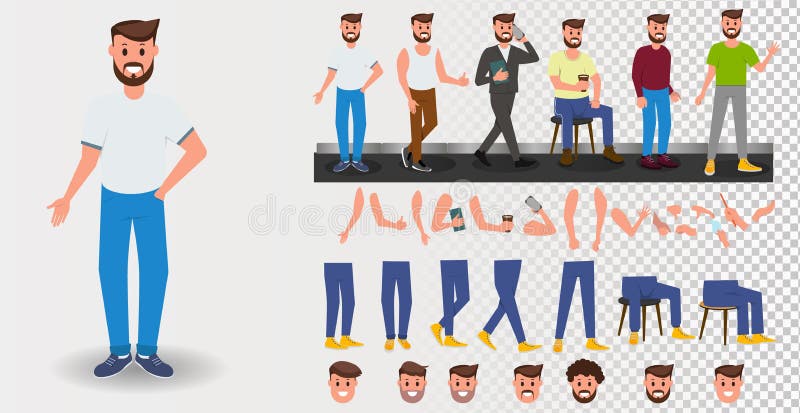 Creation Set of Young Man, Constructor for Animation. Full Length ...