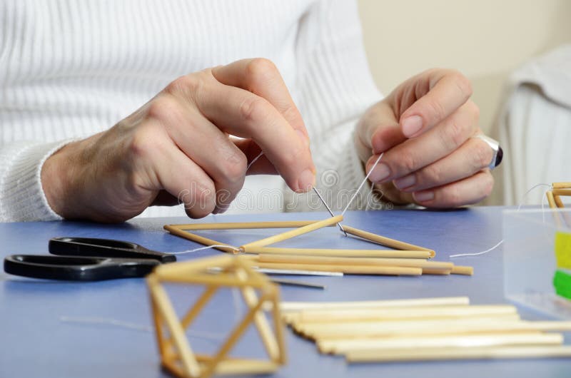 Creation of the Straw Decorations Stock Photo - Image of focus, himmeli ...