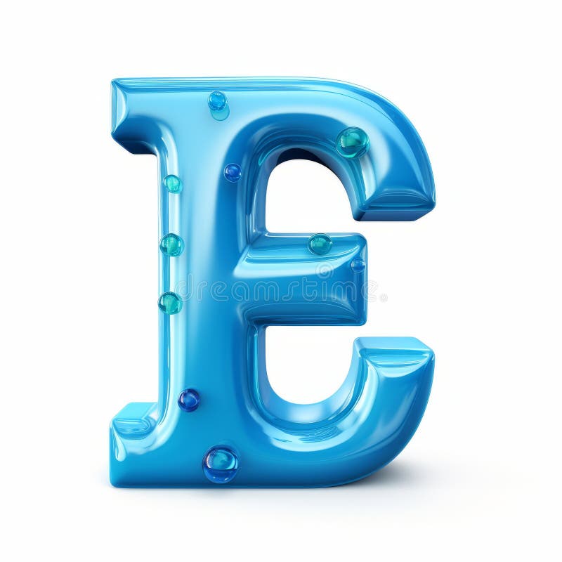 Creative 3d Rendering of Letter E with Transparent Blue Water Droplets ...