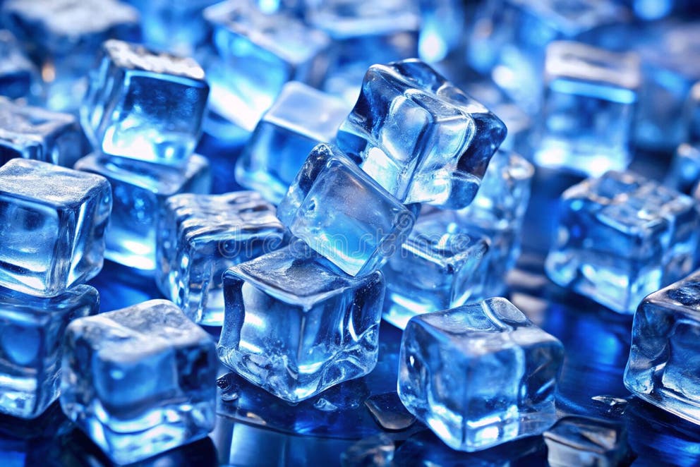 Ice Cubes in Blue Light. an Abstract Background of Ice Cubes Under Blue ...