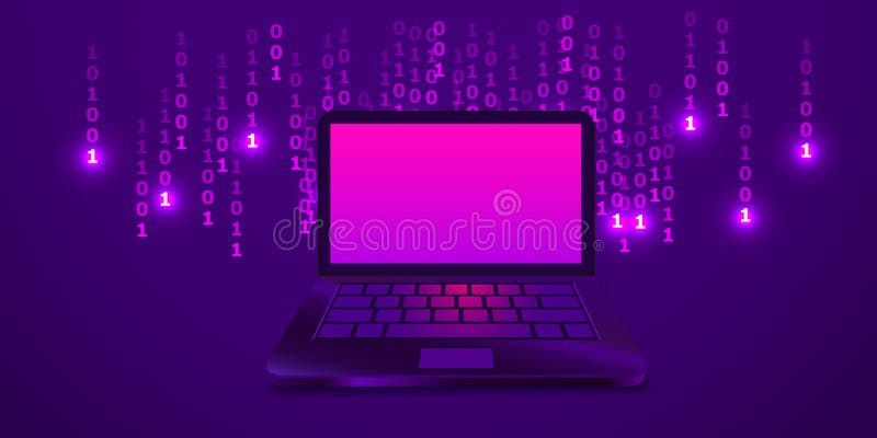 Creative Abstract Binary Code Sketch on Modern Laptop Background ...