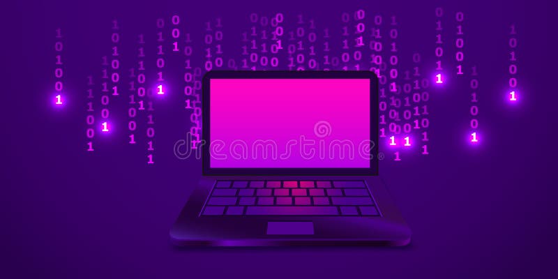 Creative Abstract Binary Code Sketch On Modern Laptop Background