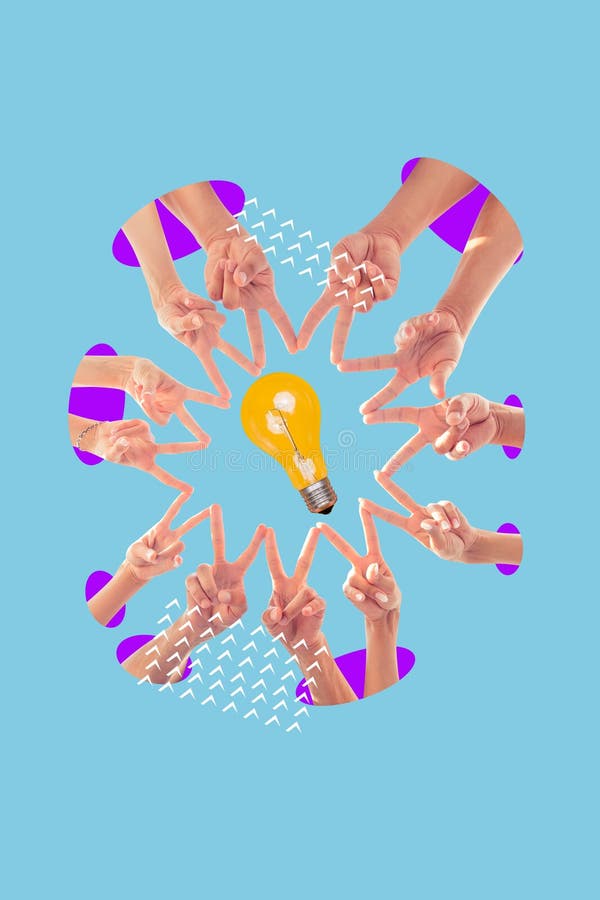 Creative Abstract Collage of Hands Making Collaboration Gesture Around ...