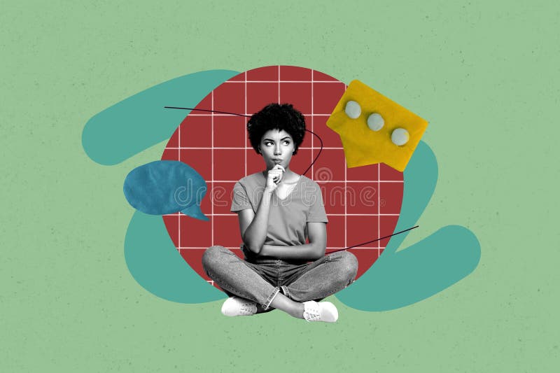 Creative Abstract Collage of Person with 3d Text Box on Green ...