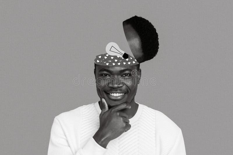 Creative Collage Picture of Impressed Mini Black White Colors Guy Hold ...