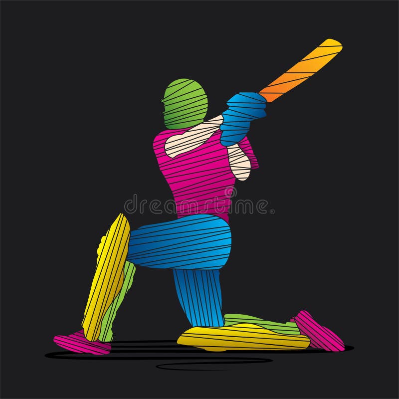 Abstract Cricket Player Vector Multi Color Bright Illustration Stock ...