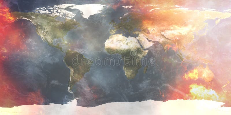 Creative Abstract Fire and Flames at World Map 3d-illustration ...