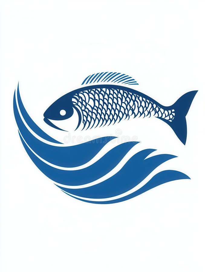 Creative Abstract Fish Logo Featuring Minimalist Wave Patterns in Cool ...