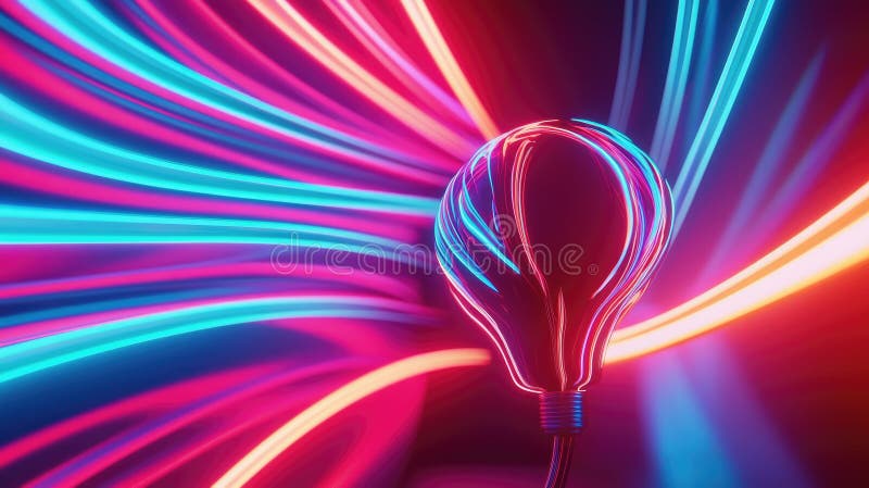 Creative Abstract Neon Light Bulb with Dynamic Glowing Streaks ...