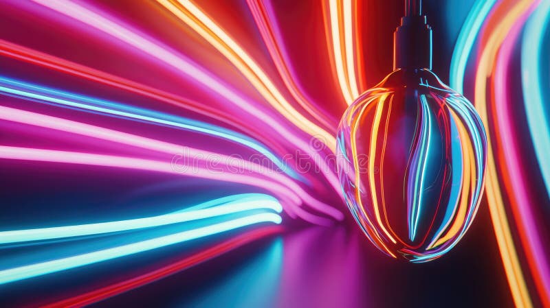 Creative Abstract Neon Light Bulb with Dynamic Glowing Streaks ...