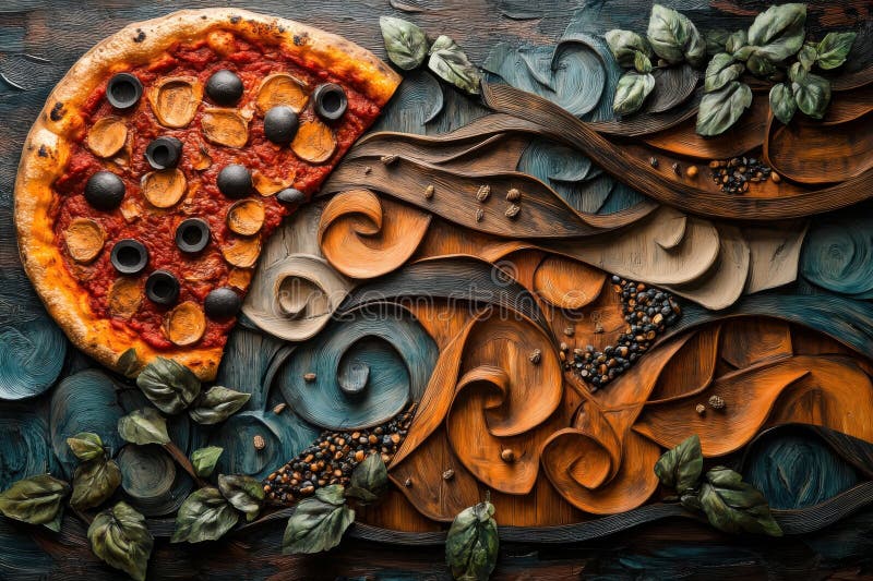 Creative Abstract Pizza Composition with Geometric Slices and Organic ...