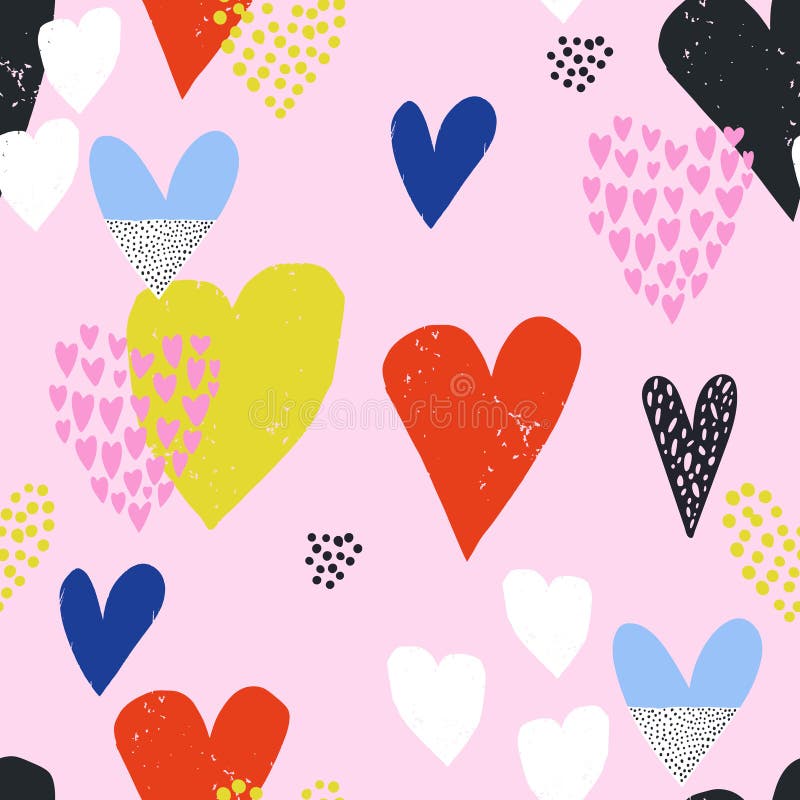 Creative Abstract Seamless Pattern with Colorful Hearts. Modern Heart ...