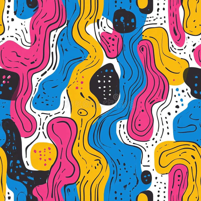 Fun Line Doodle Seamless Pattern Stock Illustration - Illustration of ...