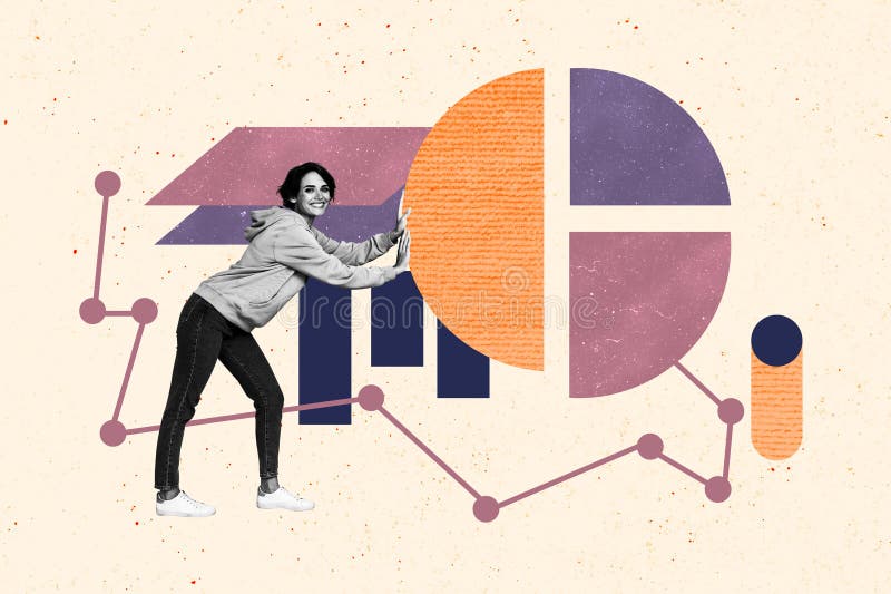 Creative Abstract Template Collage of Funny Female Push Graph Analyze ...