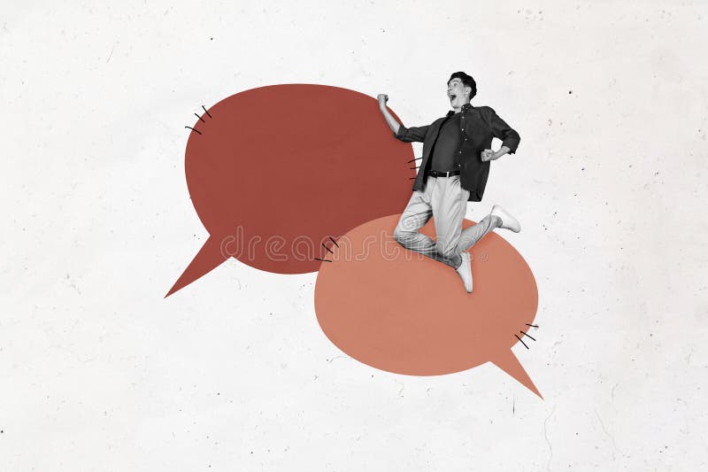 Creative Abstract Template Collage of Funny Young Man Jumping Have Fun ...