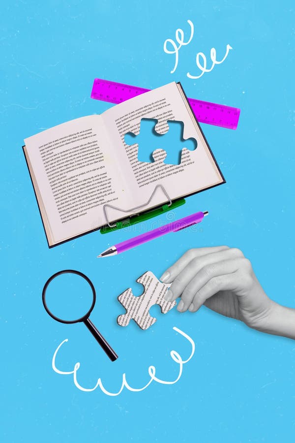 Creative Abstract Template Collage of Hand Pupil Student Reading Book ...