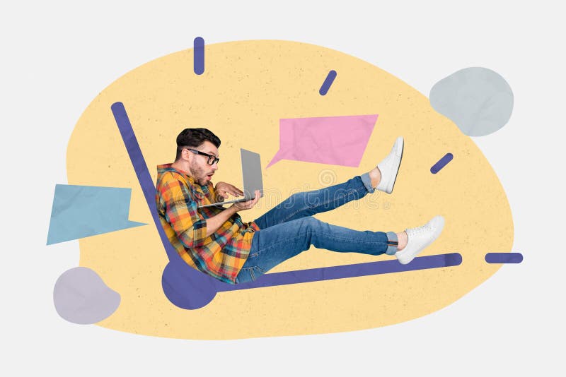 Creative Abstract Template Collage of Nervous Worker Freelancer ...