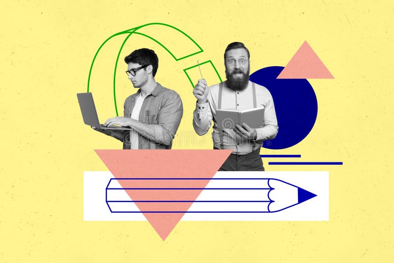 Creative Abstract Template Graphics Collage Image of Excited Colleagues ...