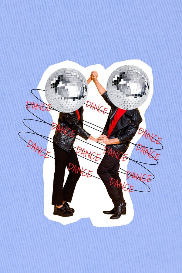 Creative Abstract Template Graphics Collage Image of Happy Couple Disco ...