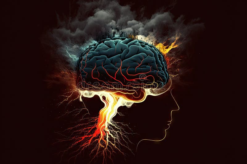 Creative Abstract Thoughts Brain on Dark Background Digital ...