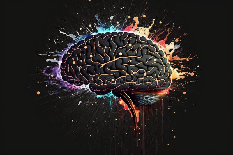 Creative Abstract Thoughts Brain on Dark Background Digital ...