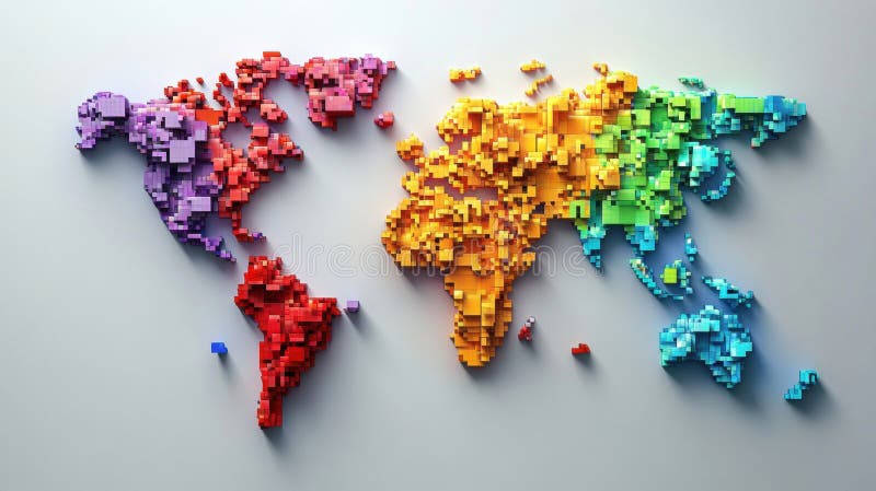 Creative Abstract World Map Crafted from Colorful Blocks Stock ...