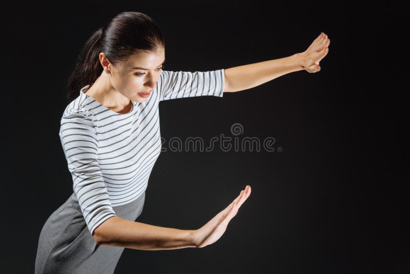 Creative Active Woman Standing and Shaking Hands. Stock Photo - Image ...