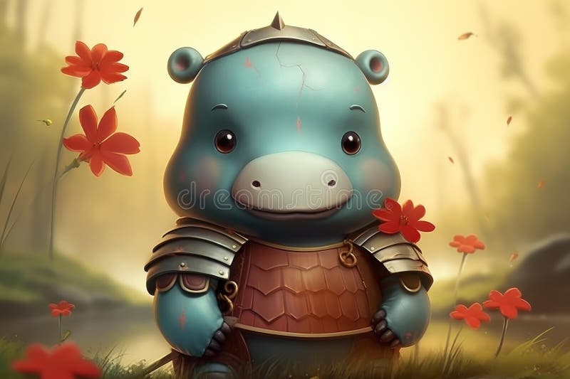 Unique Artwork of a Samurai Hippo with Charming Expression Stock ...
