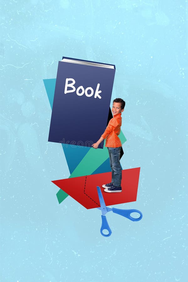 Creative Advert Collage Template of Schoolkid Boy Hold Big Textbook for ...