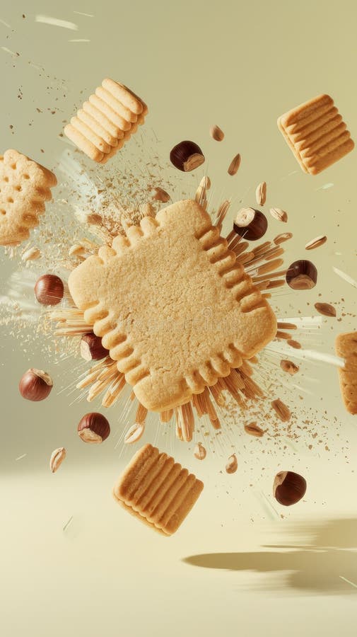 Creative Advertisement Featuring Cookies on Light Beige Background ...