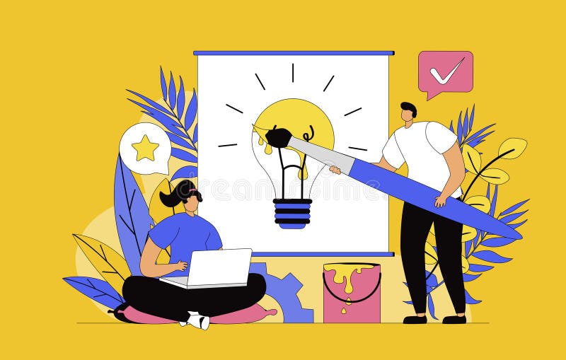 Creative Agency Concept with Modern Flat Design for Web. Team Generates ...