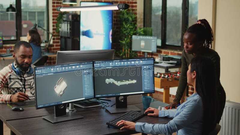 Creative Agency Diverse Team Editing Video Footage Using Color Grading ...